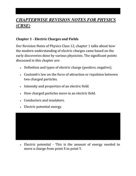 Chapterwise Revision Notes FOR Physics CBSE CHAPTERWISE REVISION NOTES FOR PHYSICS CBSE