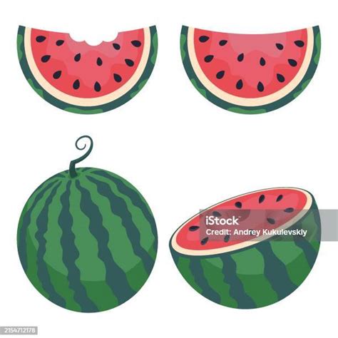 수박 세트 전체 수박 슬라이스 반 수박 손으로 그린 플랫 벡터 일러스트 레이 션 0명에 대한 스톡 벡터 아트 및 기타 이미지 0명 건강한 식생활 과일 Istock