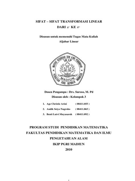 Sifat Sifat Transformasi Linear Dari Rn Ke Rm Compress Pdf
