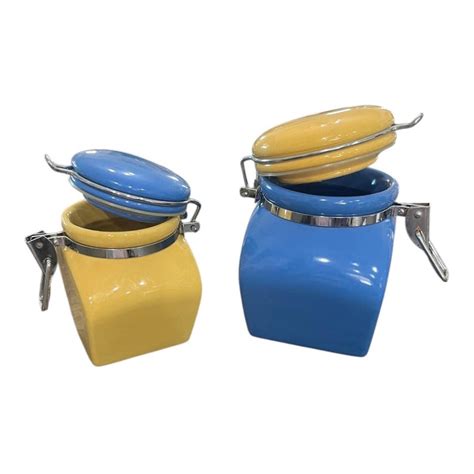 Colorful Ceramic Kitchen Canisters Set Of 2 Airtight Clamp Lid Pantry