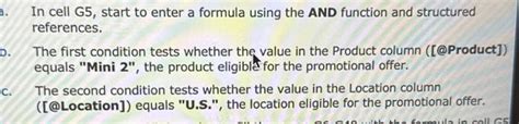 In Cell G5 Start To Enter A Formula Using The And