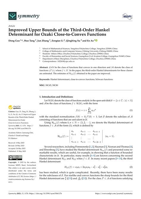Pdf Improved Upper Bounds Of The Third Order Hankel Determinant For Ozaki Close To Convex