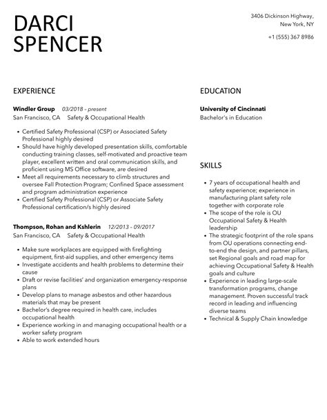 Safety Occupational Health Resume Samples Velvet Jobs