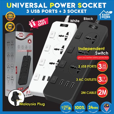 Universal Extension 3 Power Socket With Independent Switch 2 1a Fast Charging 3 Usb Plug Socket