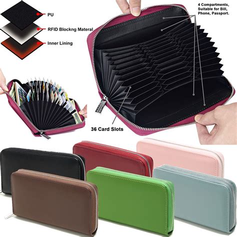 Men Women Rfid Blk Leather 36 Slots Multi Credit Card Holder Large