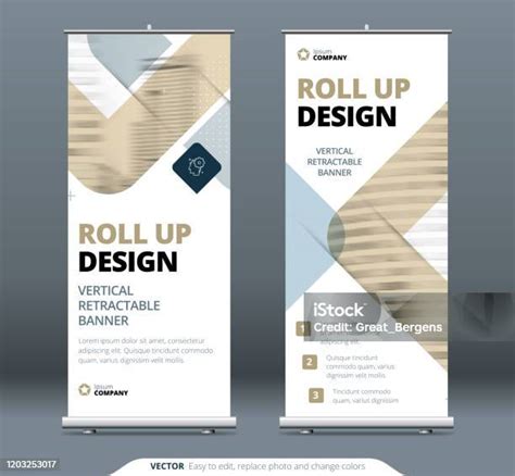 비지 비즈니스 롤업 배너 스탠드 프레젠테이션 개념입니다 추상 현대 롤업 배경 수직 롤업 템플릿 개폐식 배너 스탠드 또는 플래그