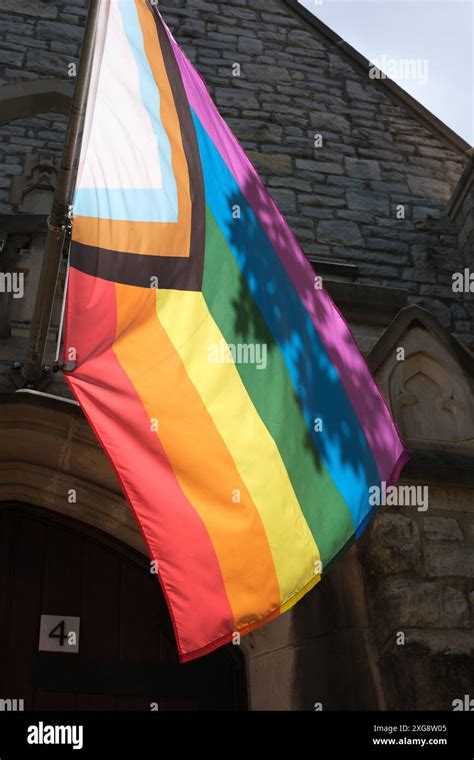 Lgbtq Rainbow Pride Flag Outside Saint Pauls Episcopal Church In
