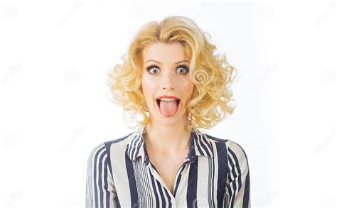 Beautiful Modern Model Shows Tongue Model With Sticking Tongue Out Girl Showing Tongue Stock