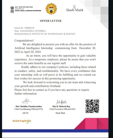 Jyothika Janagonda On Linkedin Selected As A Intern In Slash Mark