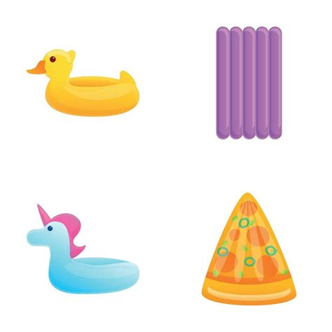 Inflatable Toy Icons Set Cartoon Vector Inflatable Mattress And Circle