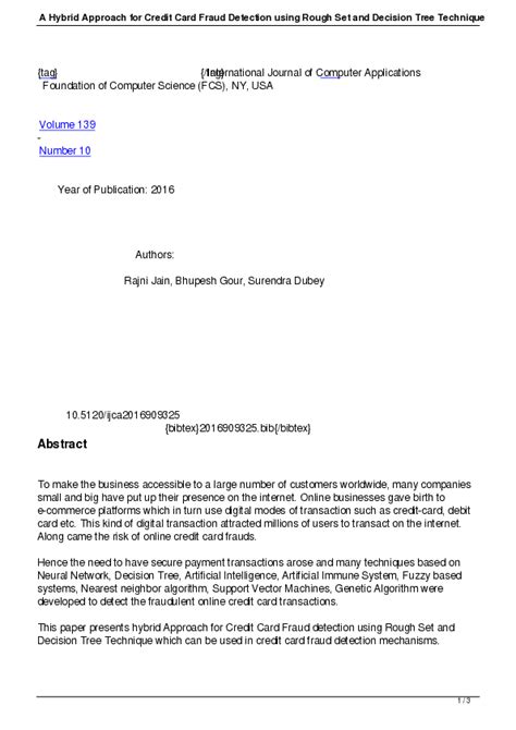 Pdf A Hybrid Approach For Credit Card Fraud Detection Using Rough Set