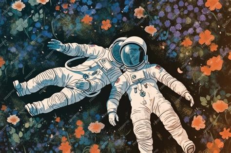 Premium Ai Image Illustration Of Astronauts Laying On The Grass With