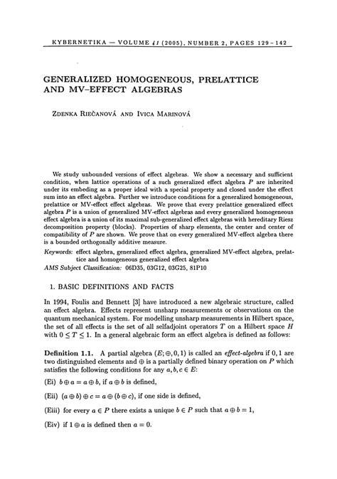 Generalized Homogeneous Prelattice And Mv Effect Algebras Docslib