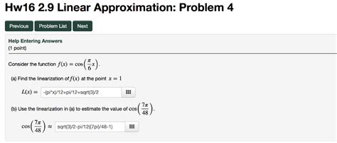 Solved Hw Linear Approximation Problem Previous Chegg