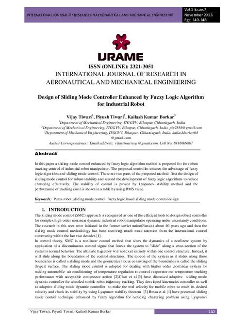 Pdf Design Of Sliding Mode Controller Enhanced By Fuzzy Logic Algorithm For Industrial Robot