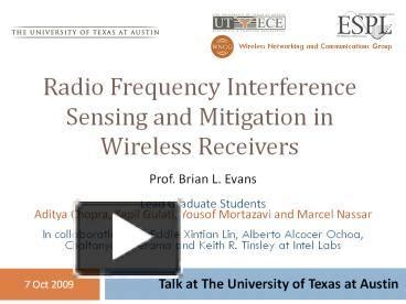Radio Frequency Interference Sensing And Mitigation In Wireless Receivers Presentation Free To