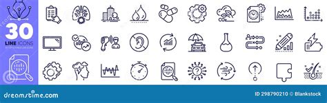 Swipe Up Update Data And Electronic Thermometer Line Icons Pack For