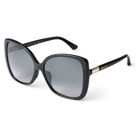 Jimmy Choo Becky Black Oversized Sunglasses With Swarovski Crystal
