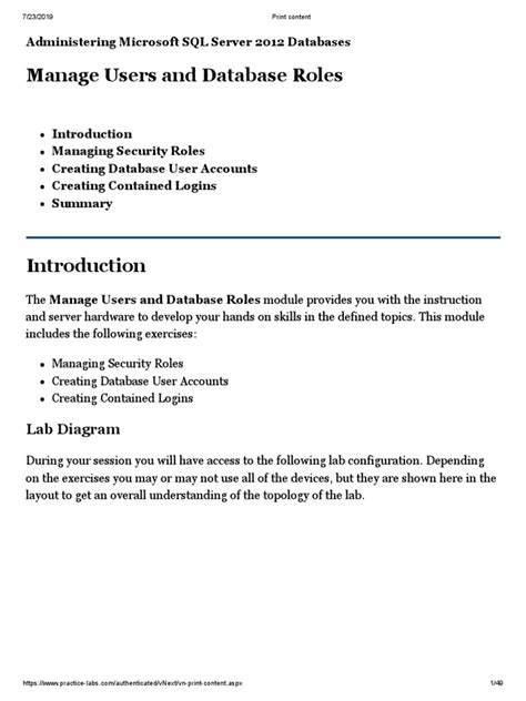 Manage Users And Database Roles Pdf Microsoft Sql Server Databases