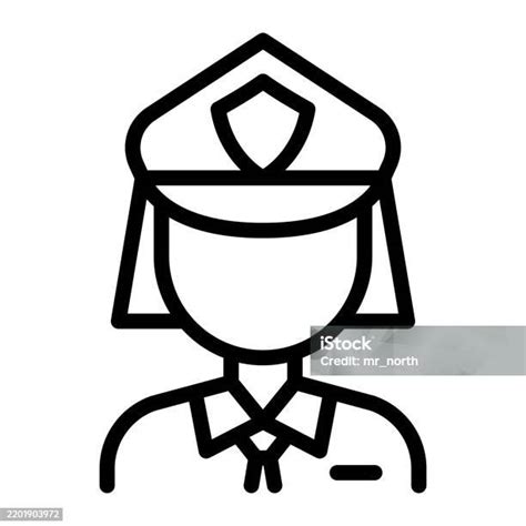 가는 선 스타일 벡터 일러스트 레이 션의 여경 아이콘 그래픽 디자인 고립 색상에 대한 스톡 벡터 아트 및 기타 이미지 고립