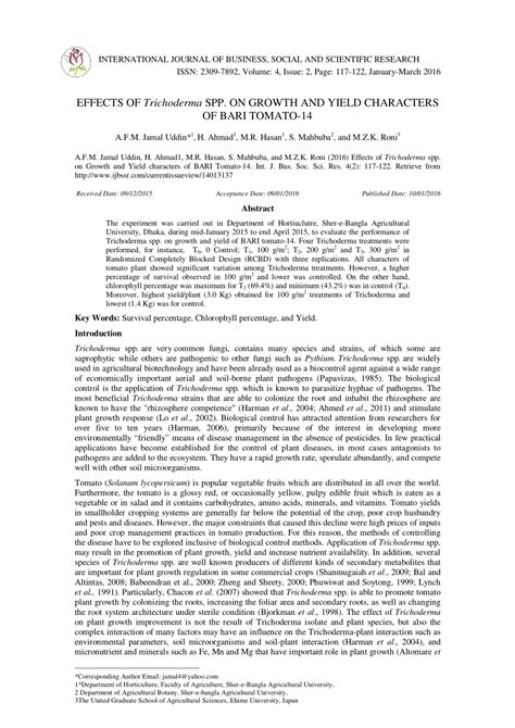 Pdf Effects Of Trichoderma Spp On Growth And Yield Characters Of Bari Tomato 14