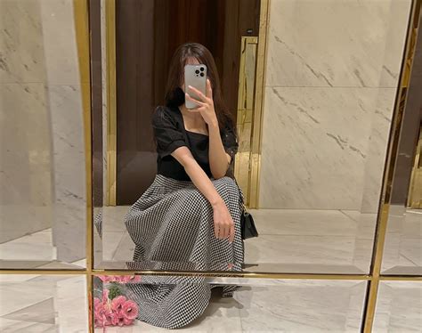 리리앤코 루체프엘 체크 배색 퍼프 롱 원피스