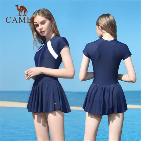 Camel ชุดว่ายน้ำผู้หญิงครอบคลุมท้องกระชับสัดส่วนชุดว่ายน้ำแบบวันพีซ