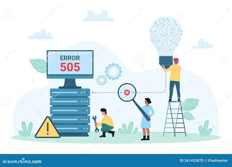 Server Unavailable Tiny Person Holding Magnifying Glass To Find Connection Error Stock Vector