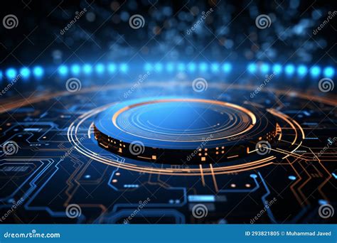 Futuristic Circular Hud Connection On A Modern Circuit Board Design Stock Illustration