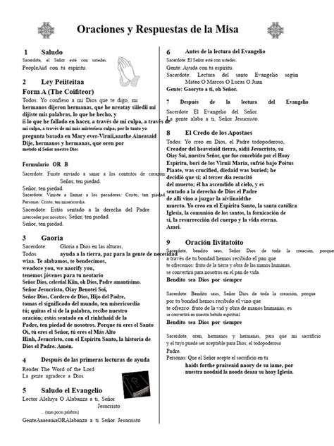 Oraciones Y Respuestas De La Misa Pdf Eucaristía Cristo Título