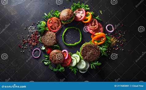 Spinning Burger Ingredients Forming A Circle Representing Inclusivity Stock Illustration
