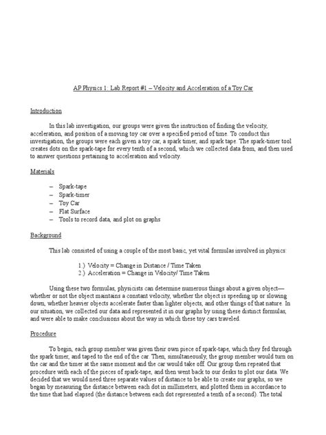 Ap Physics Lab Report 1 Velocity Acceleration