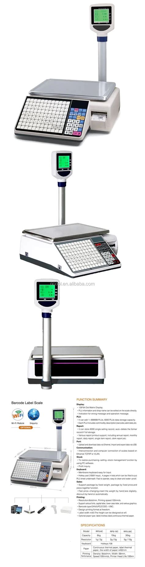Barcode Weighing Electronic Scale With Label Printer With Rs232 And Ethernet Port Support Multi