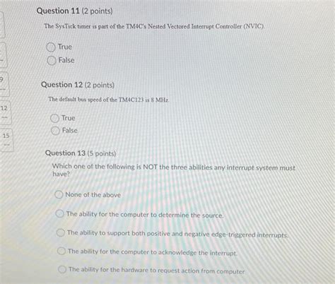 Solved Question 11 2 Points The Systick Timer Is Part Of
