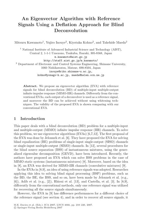 Pdf An Eigenvector Algorithm With Reference Signals Using A Deflation Approach For Blind