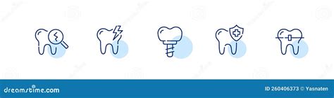 Toothache Icons Dental Care Card Dentistry Thin Line Art Icons