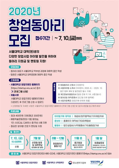 2020년 초기창업패키지 창업동아리 모집 공지사항 알림마당 서울대학교 간호대학