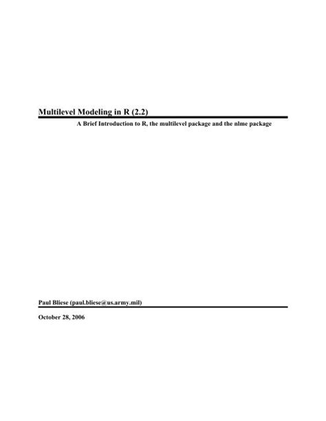 Multilevel Modeling In R