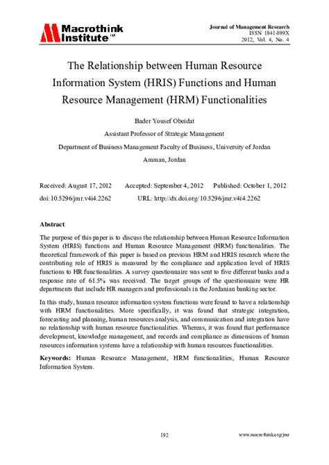 Pdf The Relationship Between Human Resource Information System Hris