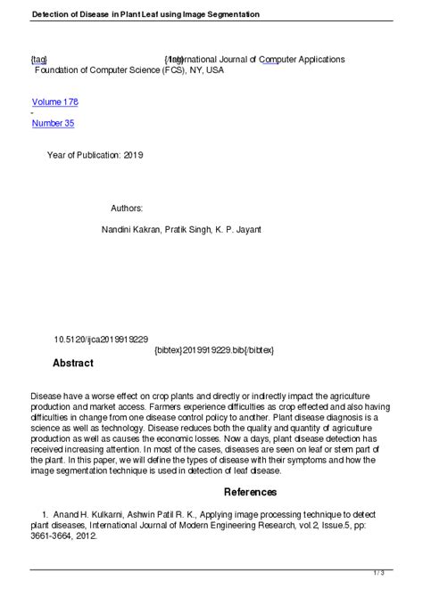 Pdf Detection Of Disease In Plant Leaf Using Image Segmentation