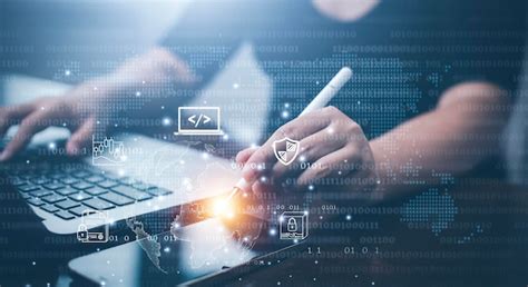 premium photo businessman hand touch with code html and programming on screen laptopprogrammer