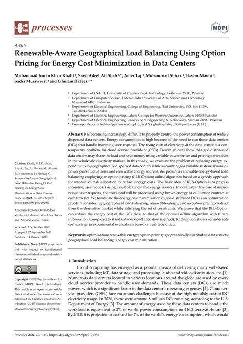 Pdf Renewable Aware Geographical Load Balancing Using Option Pricing For Energy Cost