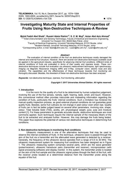 Investigating Maturity State And Internal Properties Of Fruits Using Non Destructive Techniques