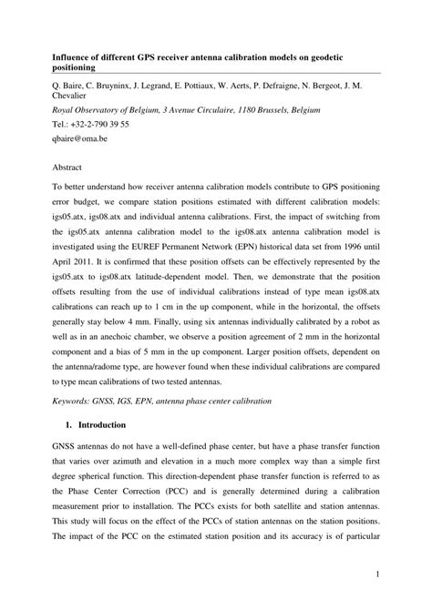 PDF Influence Of Different GPS Receiver Antenna Calibration Models On Geodetic Positioning