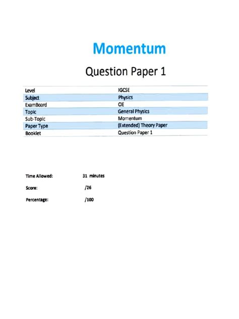 Momentum P1 Igcse Cie Pdf Force Momentum