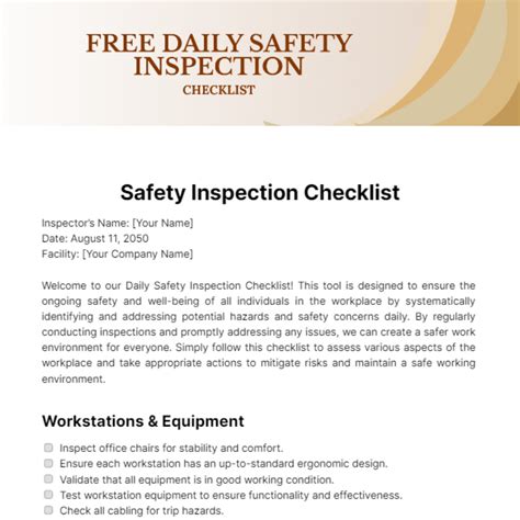 Free Daily Safety Inspection Checklist Template To Edit Online