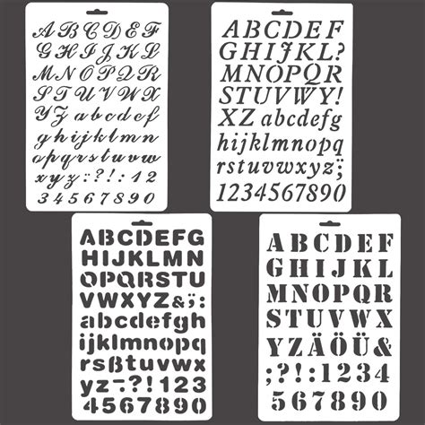 4 Pcs Letter Stencils Assorted Styles Stencils Letters Drafting