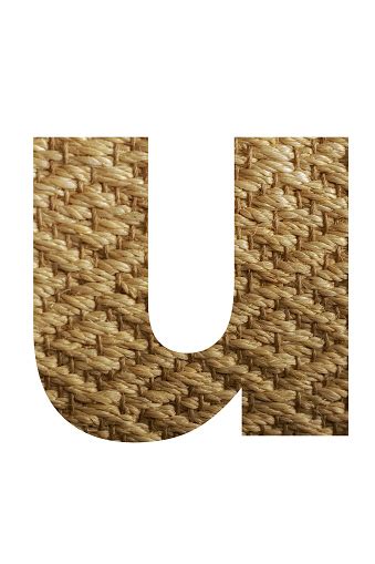 문자 U 알파벳 짠 황마 카펫의 디자인 프로젝트 포스터 엽서 초대장 브로셔 및 앨범용 자연 섬유의 알파벳 컬렉션의 그림입니다 0