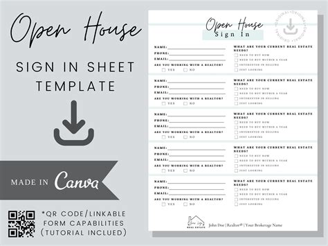 Real Estate Open House Sign In Sheet Template Editable Etsy