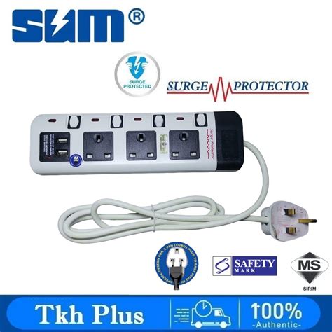 SUM Extension Socket With 2 USB Port Charger Surge Protector 2 Meter SIRIM Portable